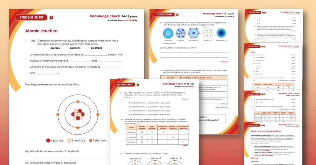 Atomic structure | Knowledge check | 14–16 | Resource | RSC Education