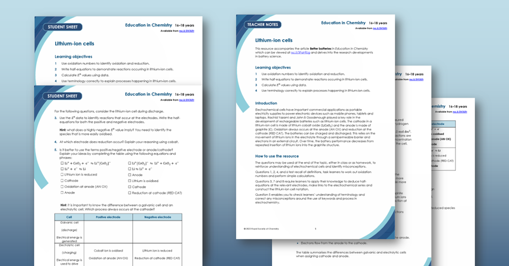Lithium-ion cells worksheet | 16–18 years | Resource | RSC Education