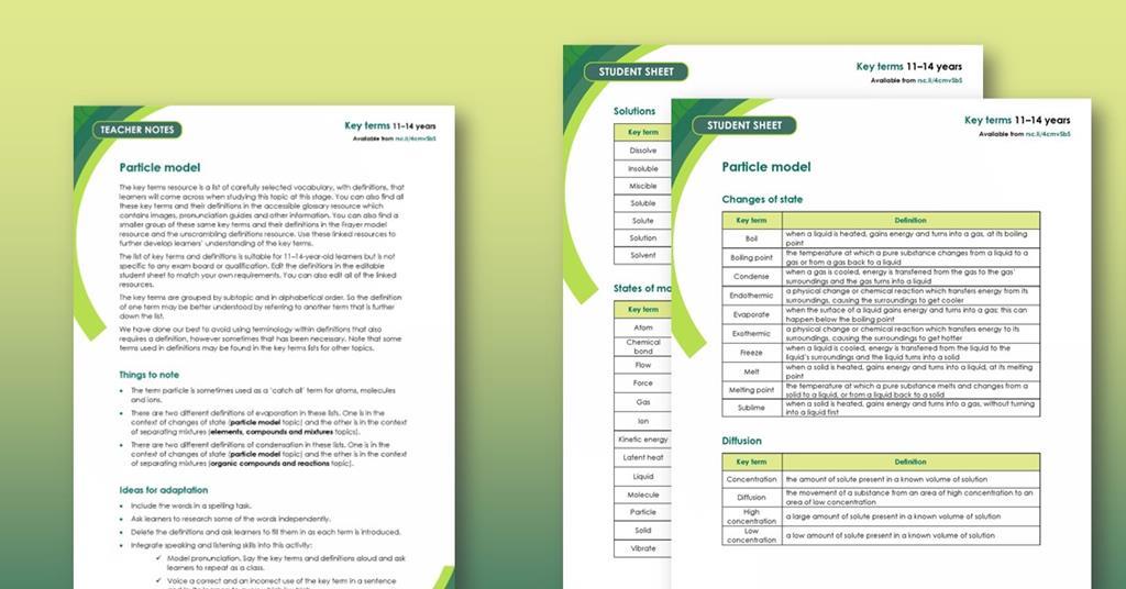 Particle model | Key terms glossary support | 11–14 | RSC Education