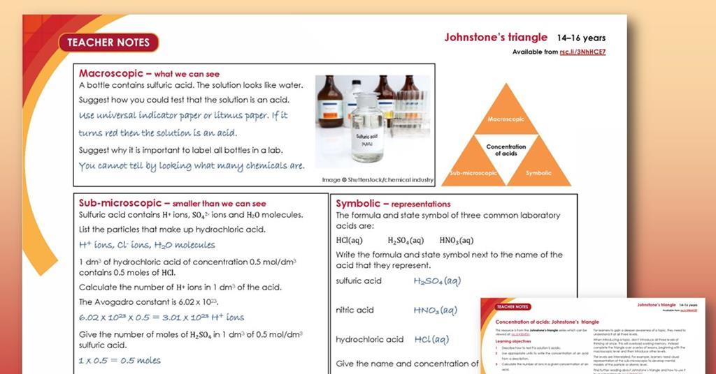 Concentration of acids | Johnstone’s triangle worksheets | 14–16 years ...