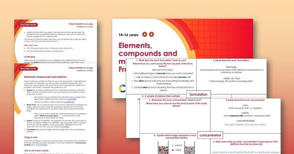 Elements, compounds and mixtures | Key terms glossary and support | 14 ...