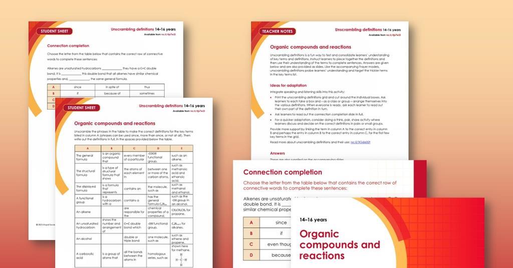 Organic compounds and reactions | Key terms glossary and support | 14 ...
