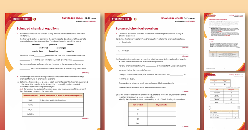 Balanced chemical equations | Knowledge check | 14–16 | Resource | RSC ...