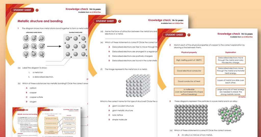 Metallic bonding | Knowledge check | 14–16 | Resource | RSC Education