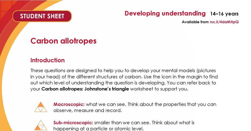 Different allotropes of carbon | Johnstone’s triangle worksheets | 14 ...