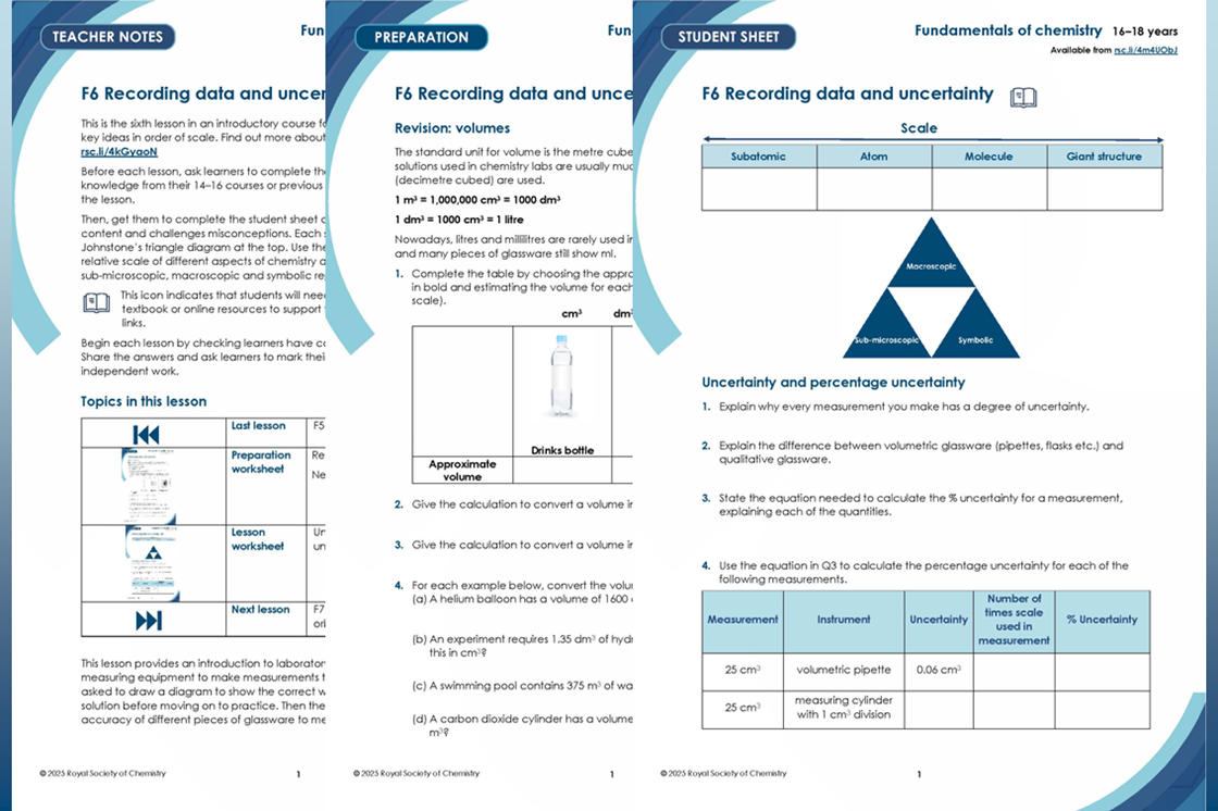 Recording data and uncertainty | Fundamentals of chemistry | 16–18 ...