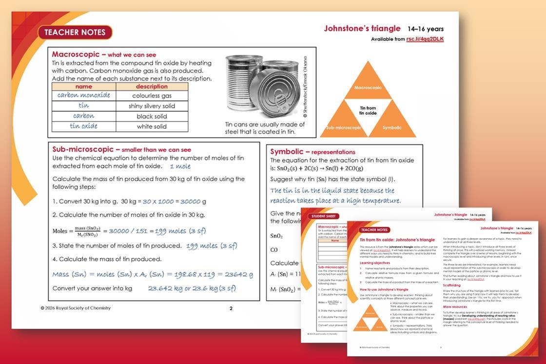 Extracting tin from tin oxide | Johnstone’s triangle worksheets | 14–16 ...