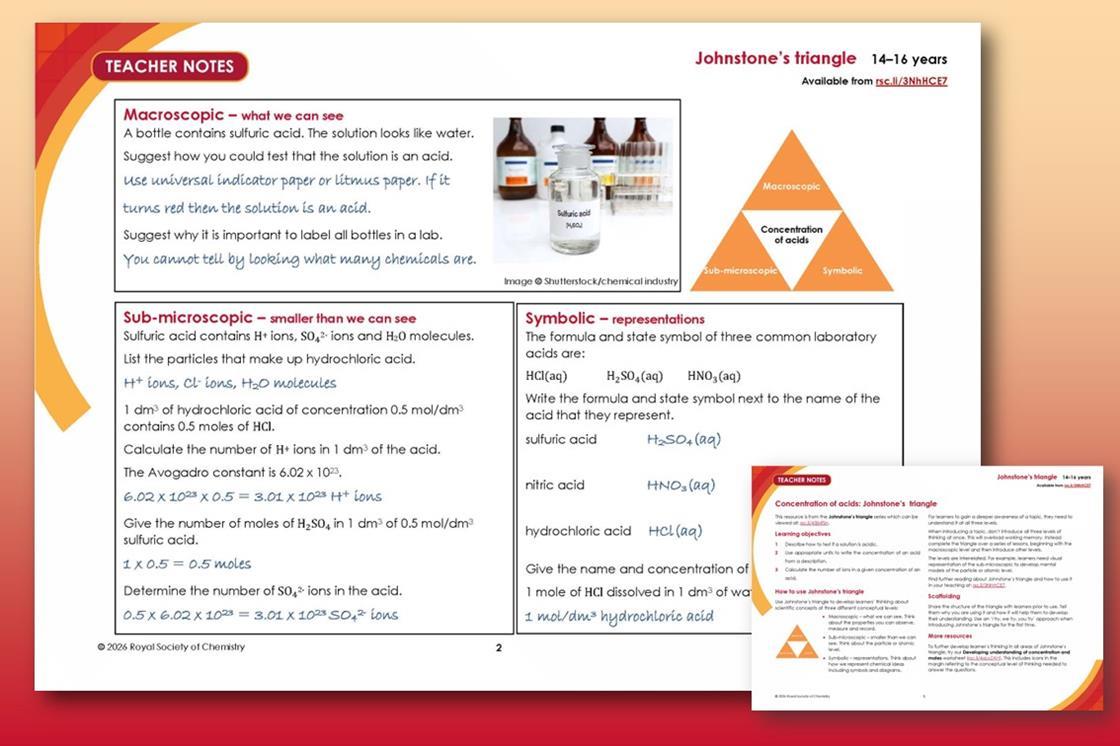 Concentration of acids | Johnstone’s triangle worksheets | 14–16 years ...
