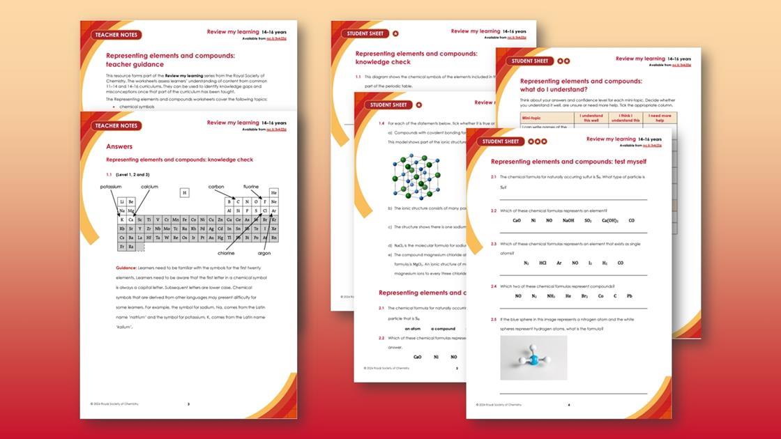 Representing elements and compounds | Review my learning worksheets | 14–16 years | Resource ...