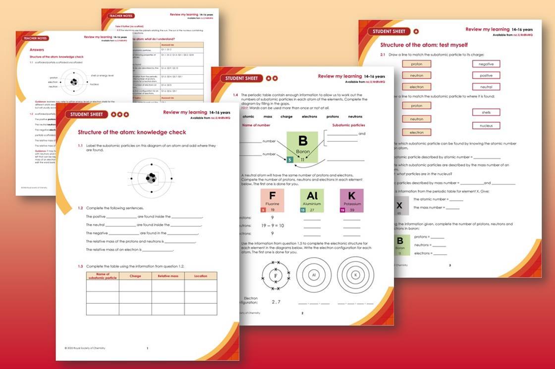 Atomic structure | Review my learning worksheets | 14–16 years ...